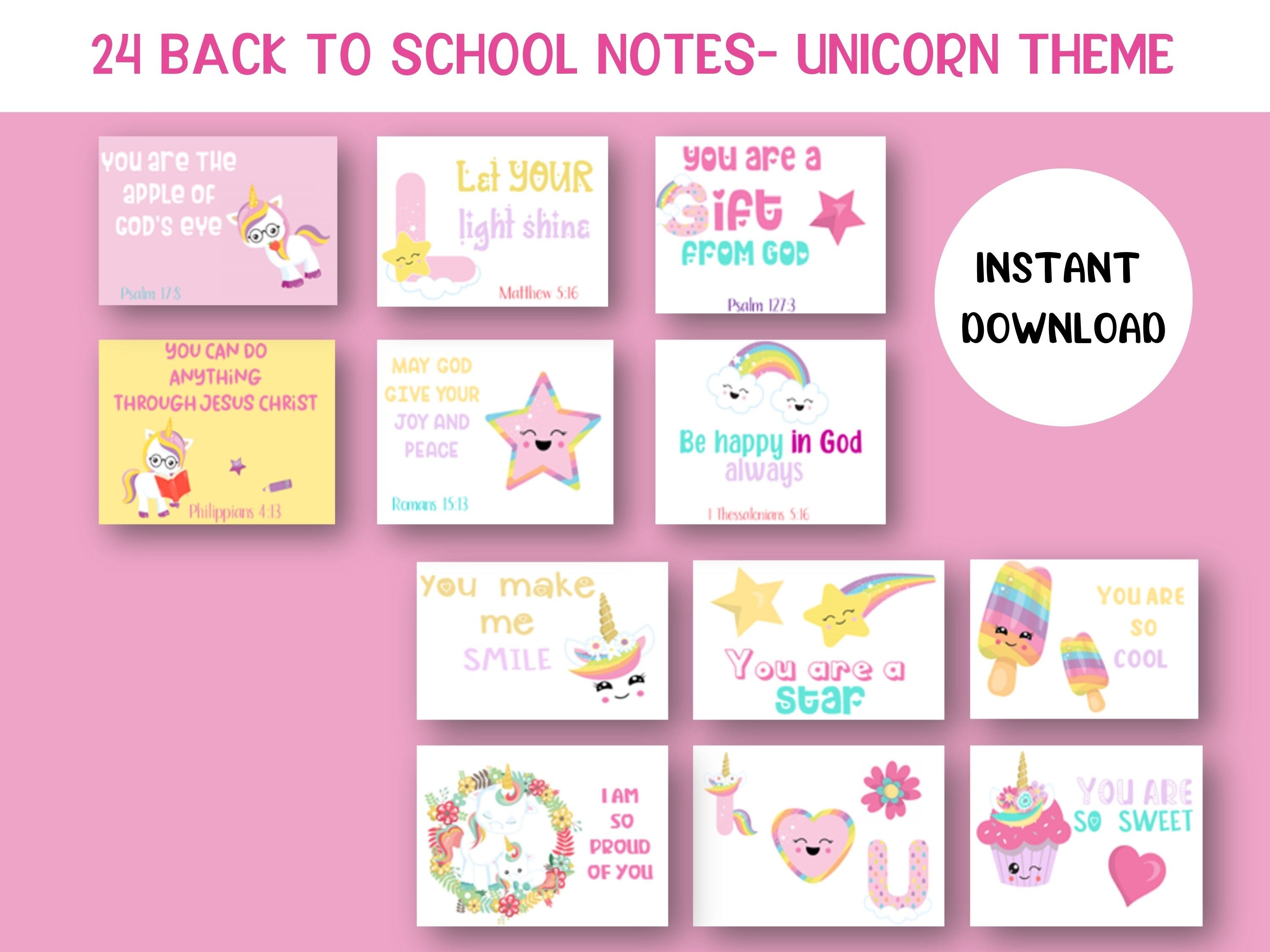 Printable Lunch Cards, Unicorn Notes, Kids Lunch Notes, Unicorn Back to ...