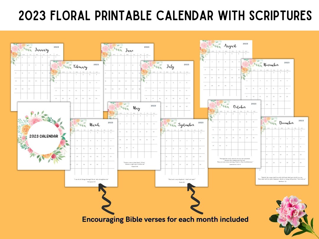Printable Scripture Calendar, Bible Calendar, Floral Calendar 2023, Mom ...
