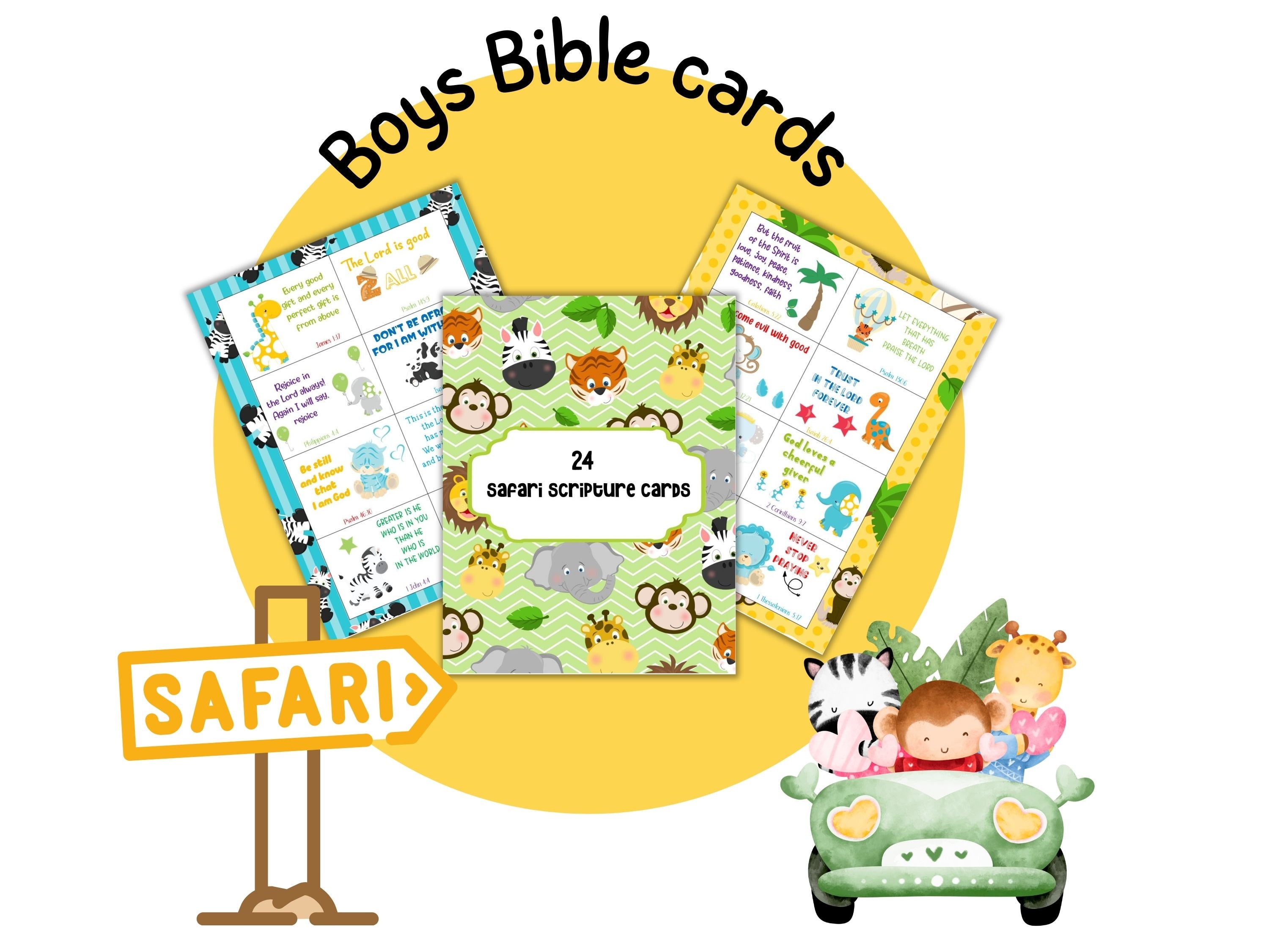 Printable Kids Bible Verse Cards, Scripture Notes, Safari Animals Cards ...