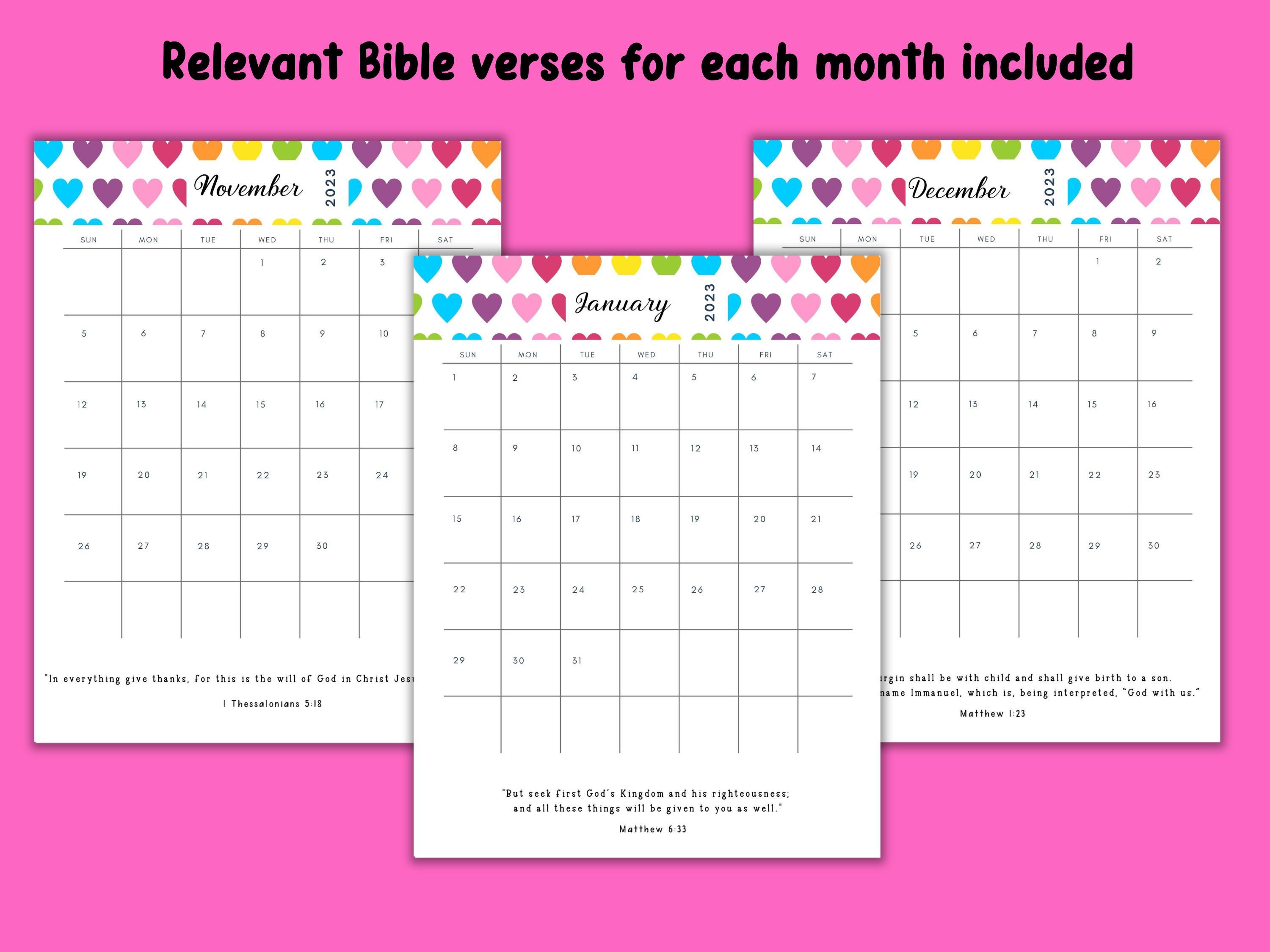 2023 Printable Rainbow Monthly Calendar Scripture Calendar - Etsy
