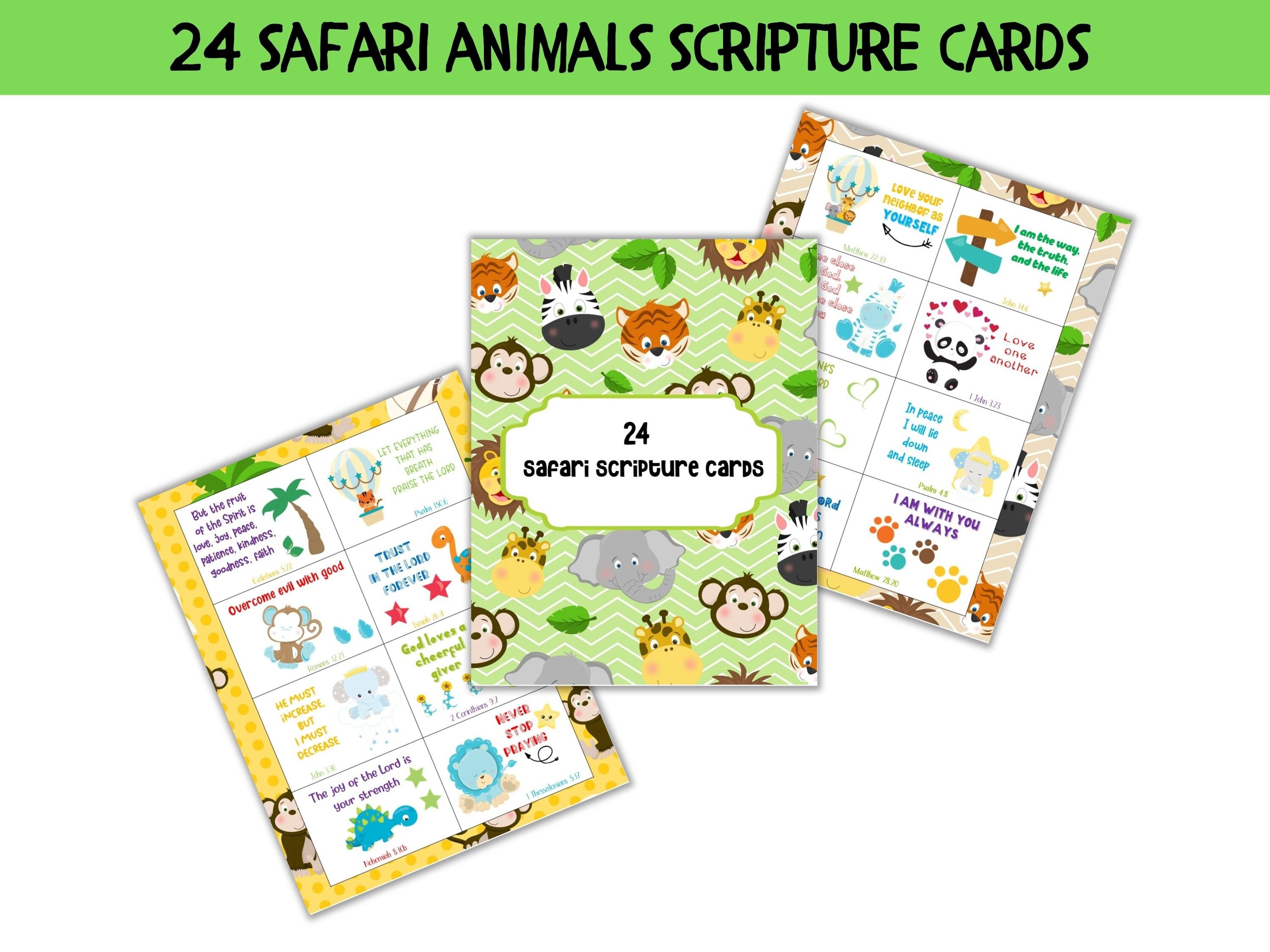 Printable Kids Bible Verse Cards, Scripture Notes, Safari Animals Cards ...