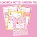 Printable Lunch Cards, Unicorn Notes, Kids Lunch Notes, Unicorn Back to ...