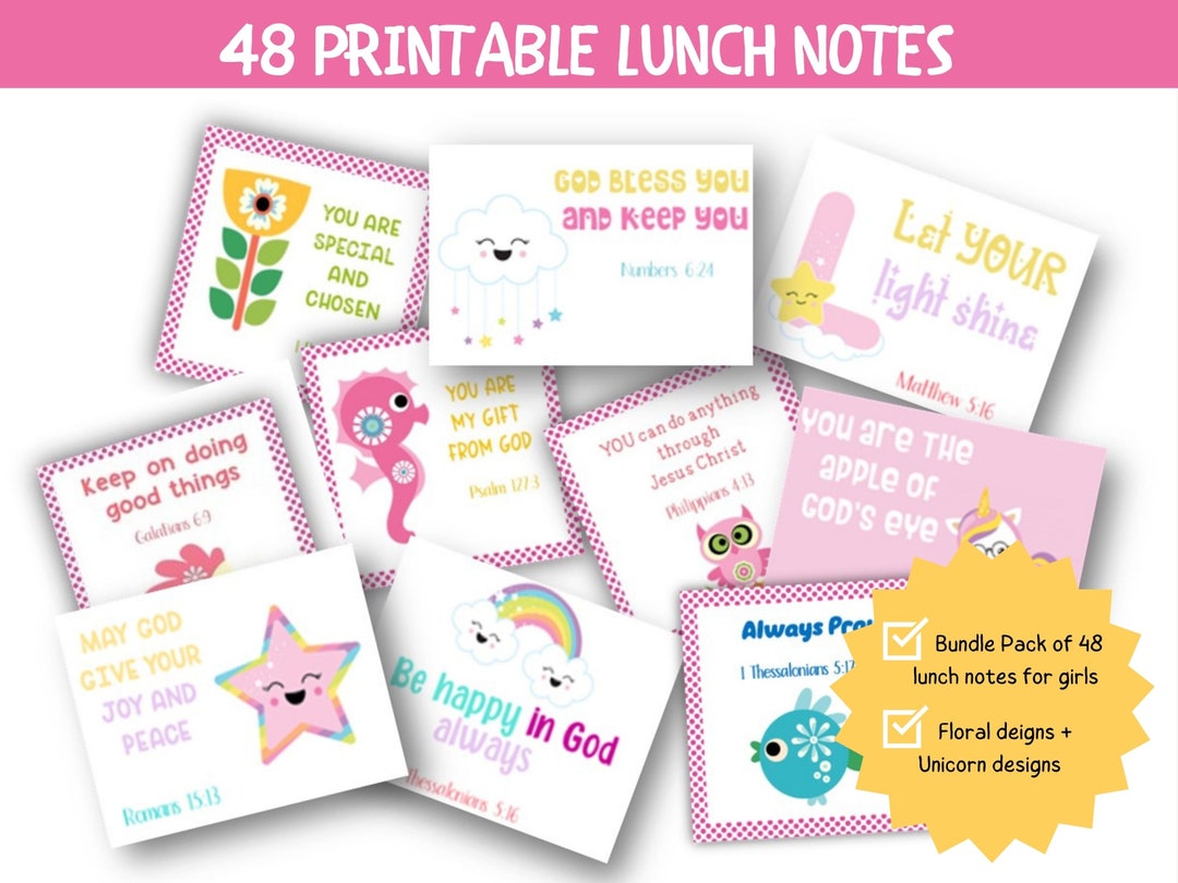 Girls Lunch Notes Printables, Lunch Love Notes, Back to School Notes ...