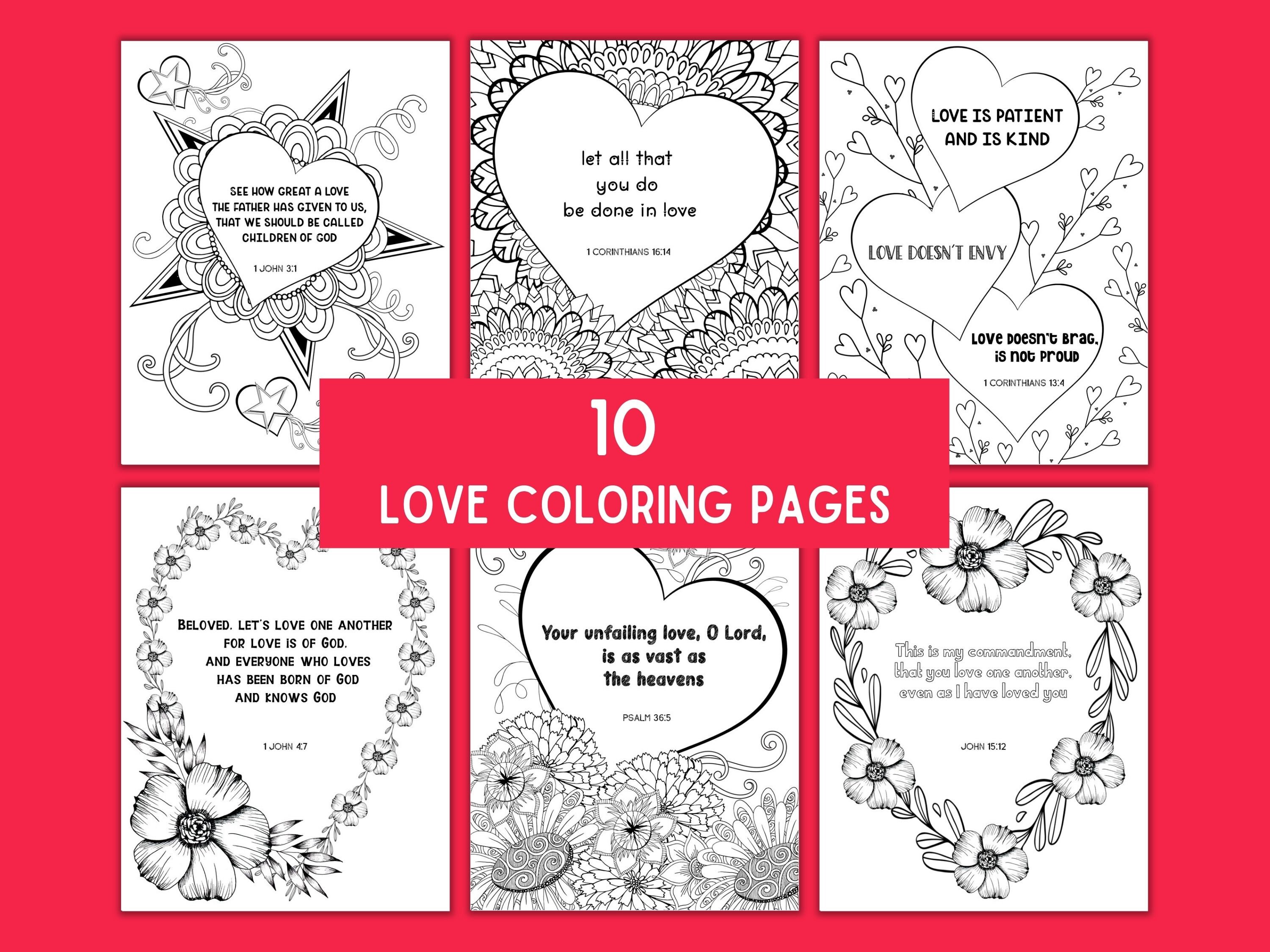 Valentine's Bible Verse Coloring Pages: Hearts Coloring Sheets (digital ...