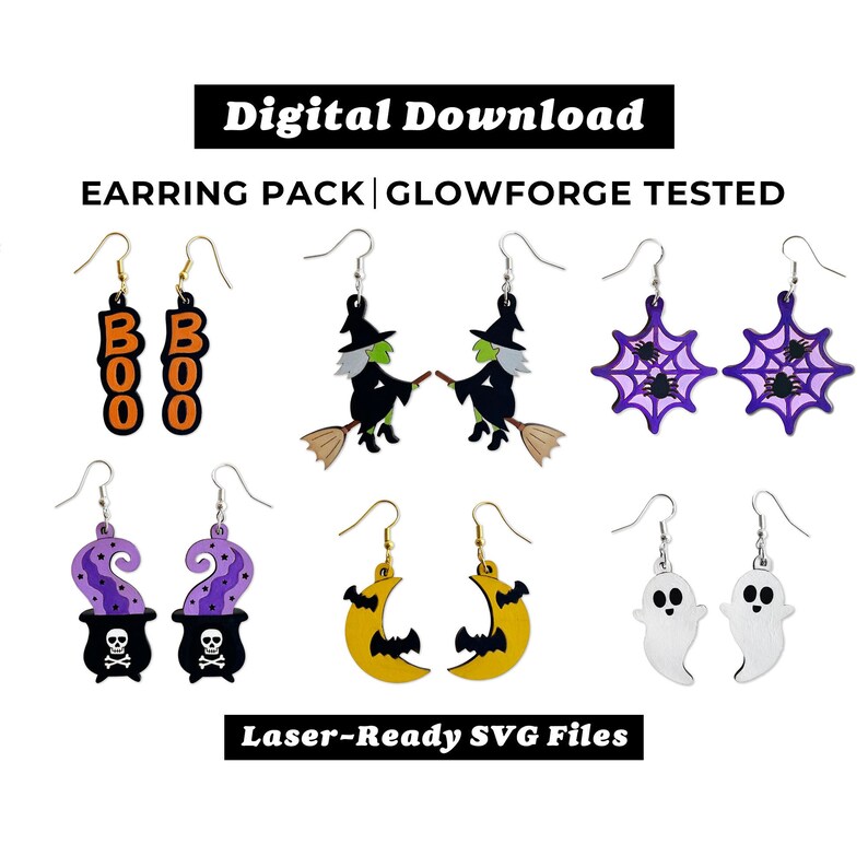 Halloween Dangle Earring Pack SVG Laser Cut Files - Etsy