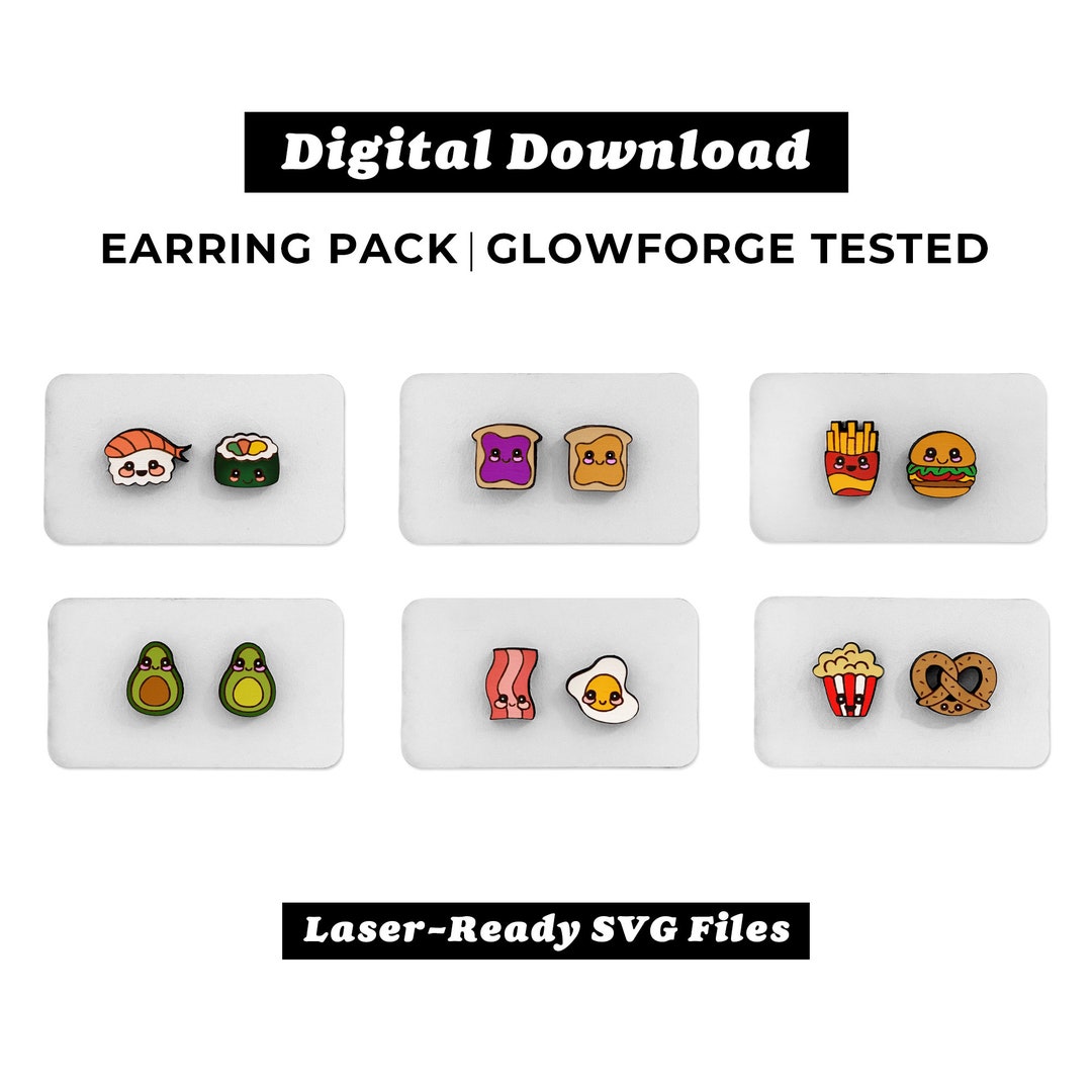 Cute Food Earring Pack - SVG Laser Cut Files - Cute Kawaii Stud ...