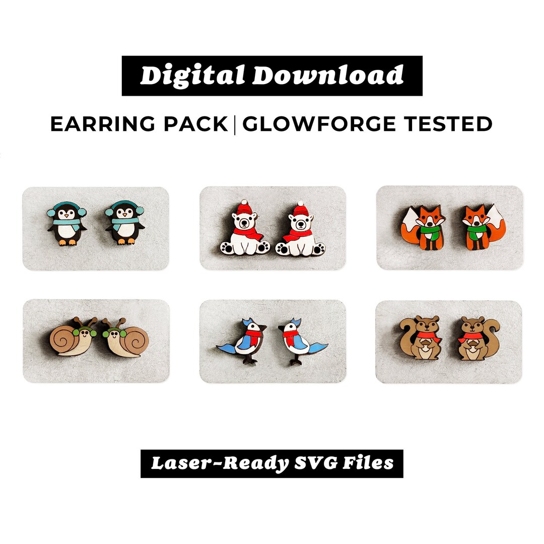 Winter Animals Earring Pack - SVG Laser Cut Files - Glowforge Ready ...