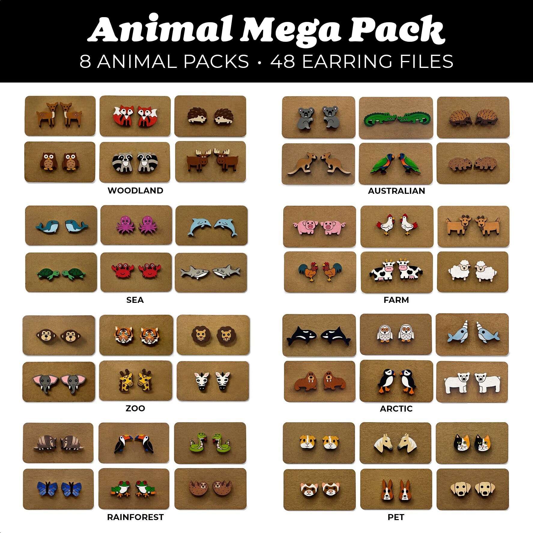 Animal Earring Mega Pack SVG Laser Cut Files Animal - Etsy