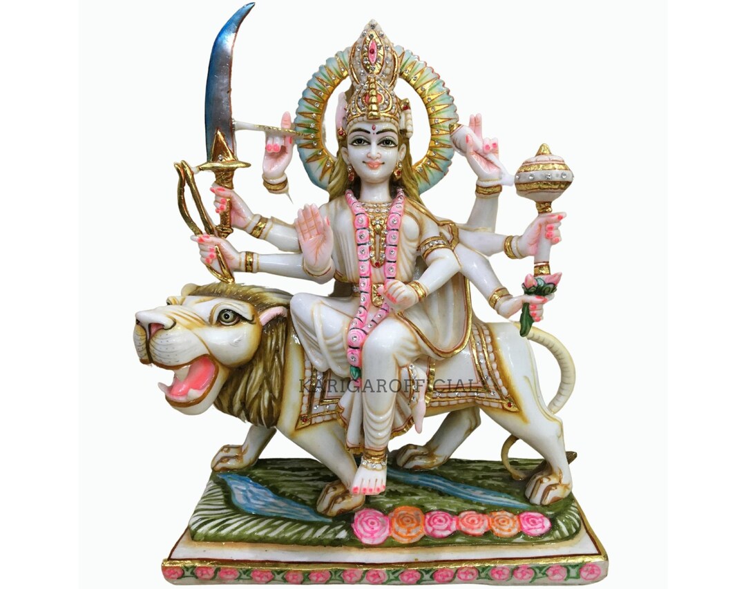 Durga Statue - Large 18 Inches Marble Durga Murti - Stone Jewelry ...