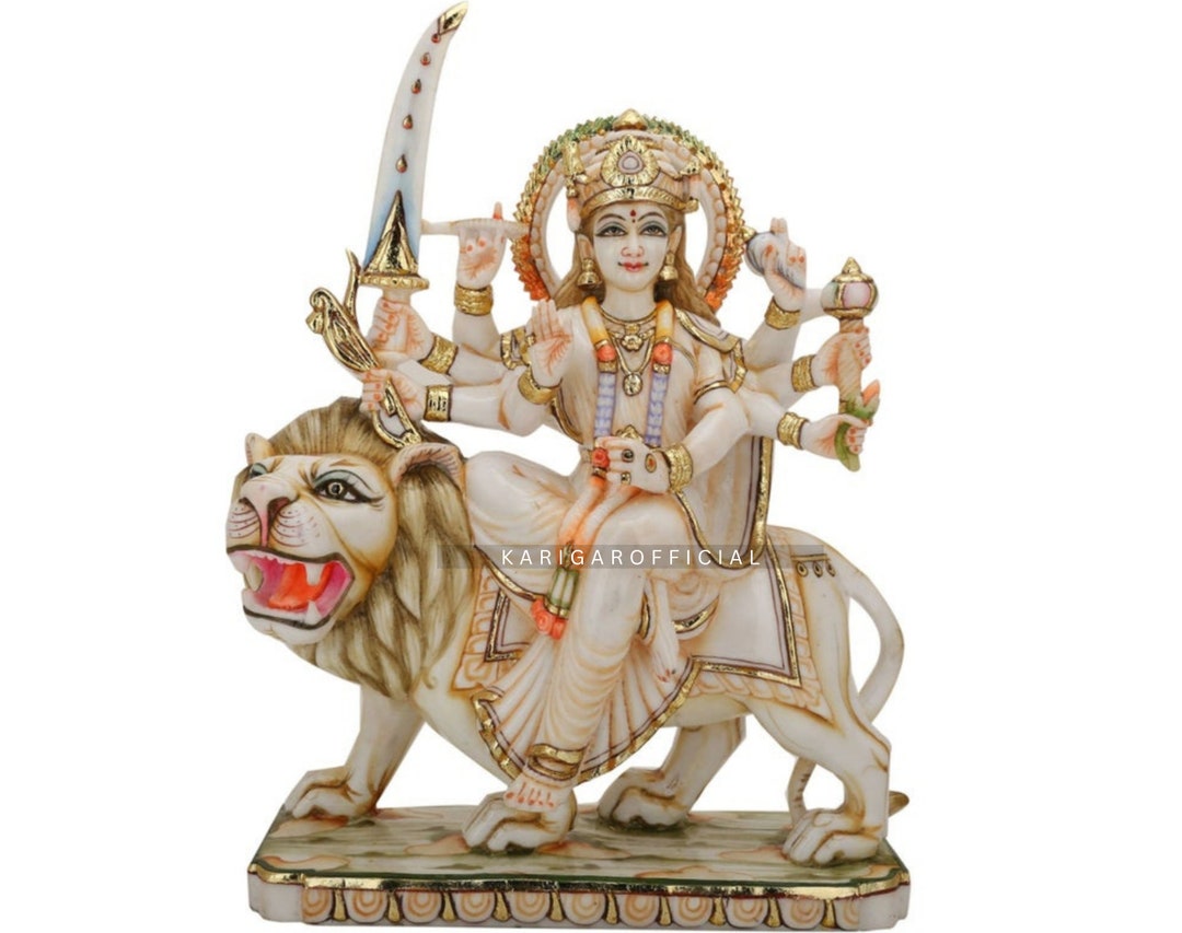 Durga Statue 12 Inches Marble Murti Jagdamba Figurine Indian Goddess ...