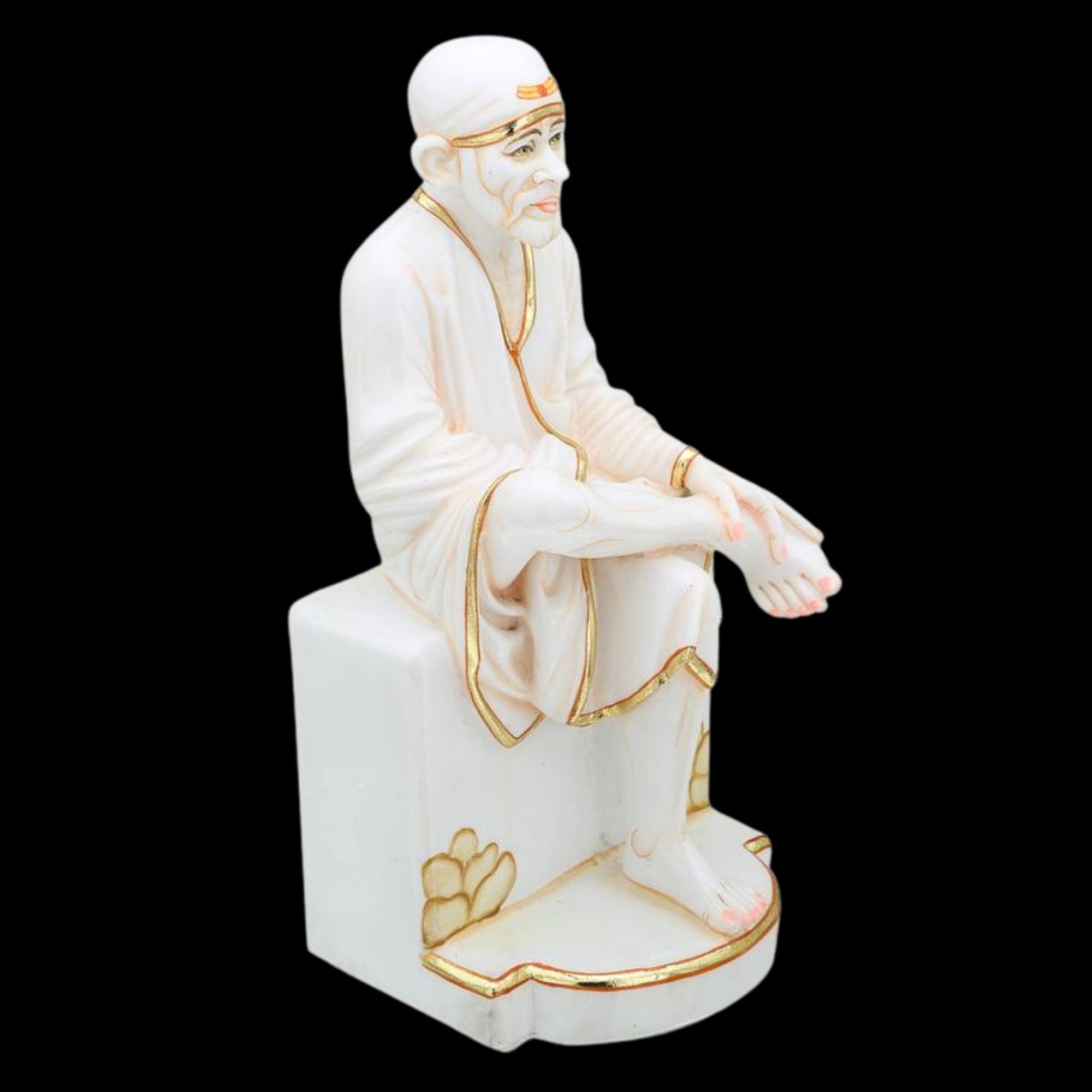Sai Baba Murti Statue Gold Leaf Work Marble Shirdi Sai Baba Idol Divine ...