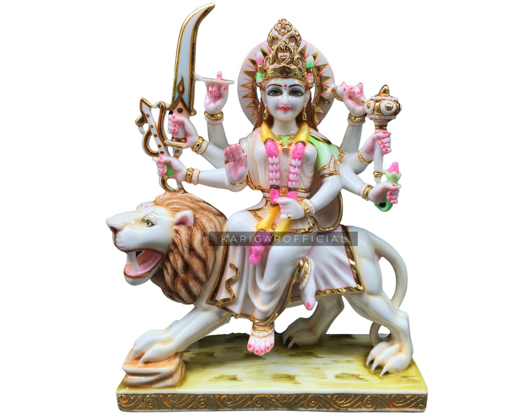 Durga Statue 15 Inches Marble Murti Jagdamba Figurine Indian Goddess ...