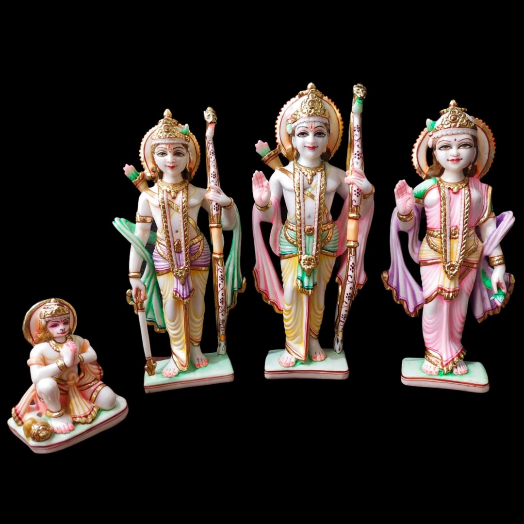 Ram Darbar Statue 9 Inches Hand Painted Marble Ram Darbar Idol Lord ...