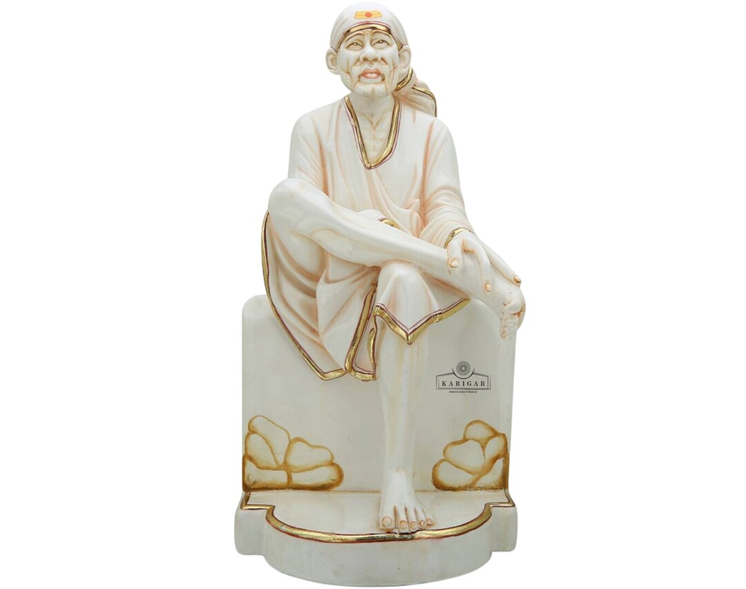 Sai Baba Murti Statue Large 18 Inches Gold Leaf Work Marble Shirdi Sai ...