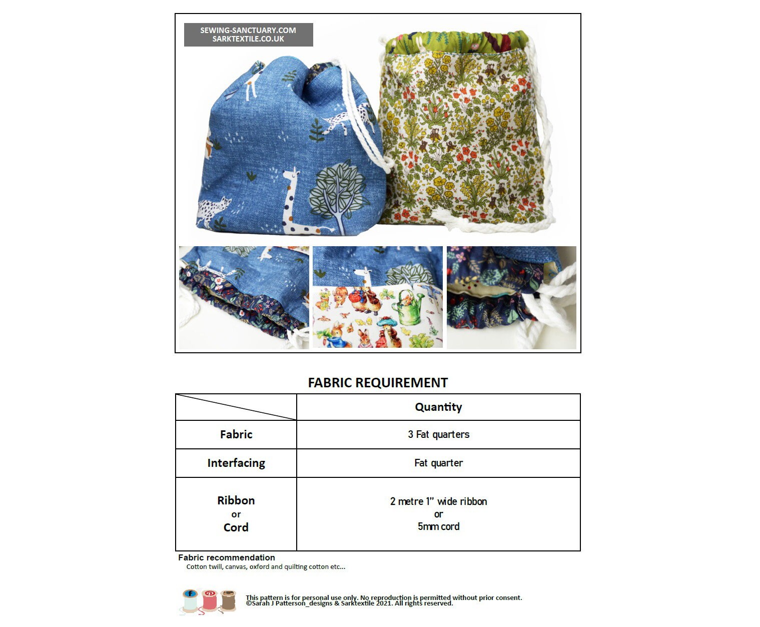 Sewing-sanctuary Sewing Pattern Little Drawstring Bag / - Etsy