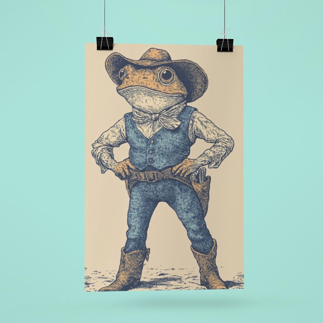 Cowboy Frog Farmer Print | Funny Cute Toad Poster | Southwest Desert ...