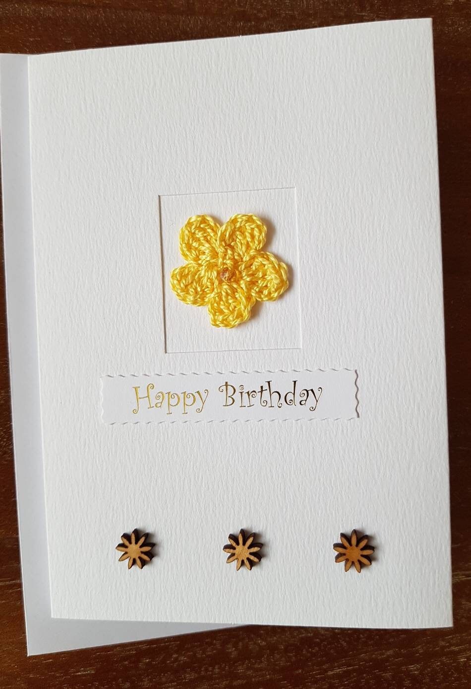 Handmade floral crochet birthday card | Etsy