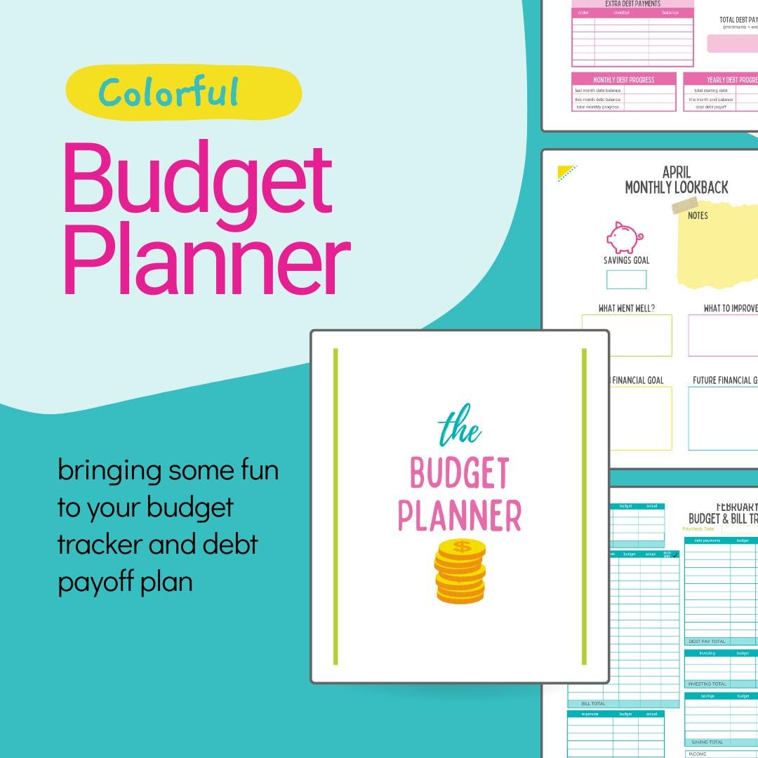 Budget Planner - Colorful Budget Tracker - Debt Payoff Plan - Monthly ...