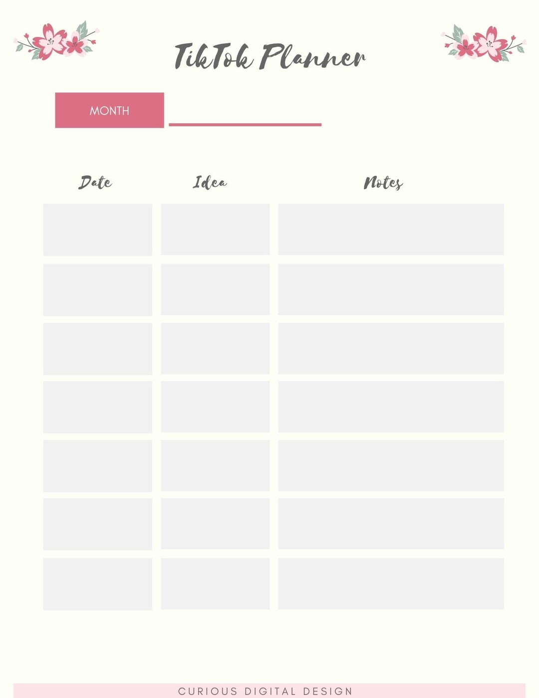 Tik Tok Planner, Tiktok Organizer, Social Media Planner, Social Media ...