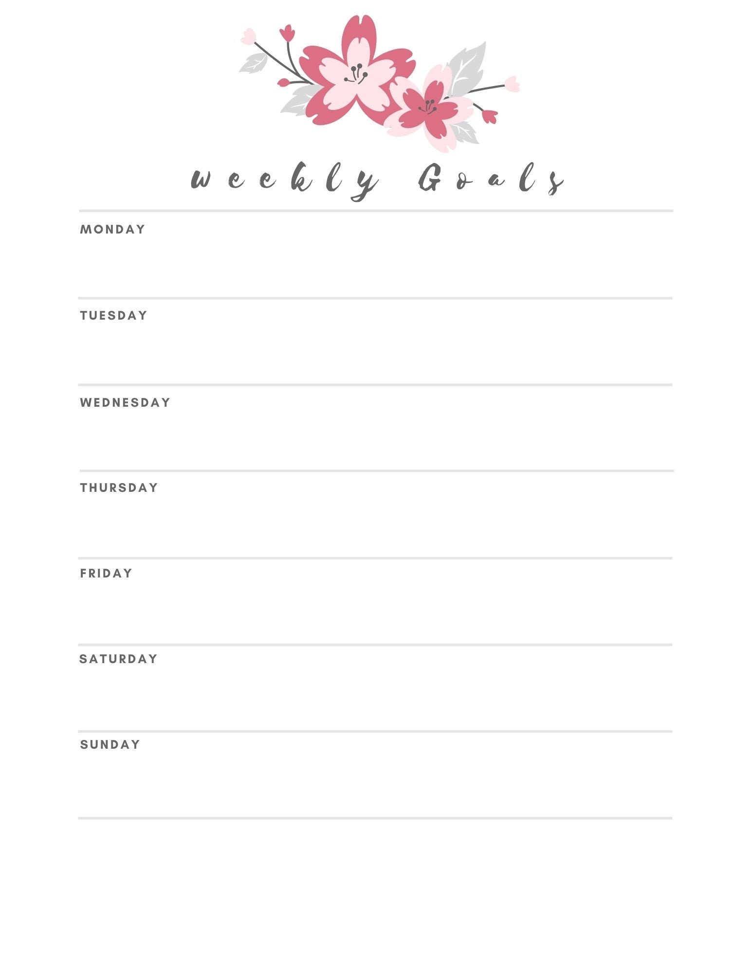 Weekly goals worksheet Goals printable Weekly goals | Etsy