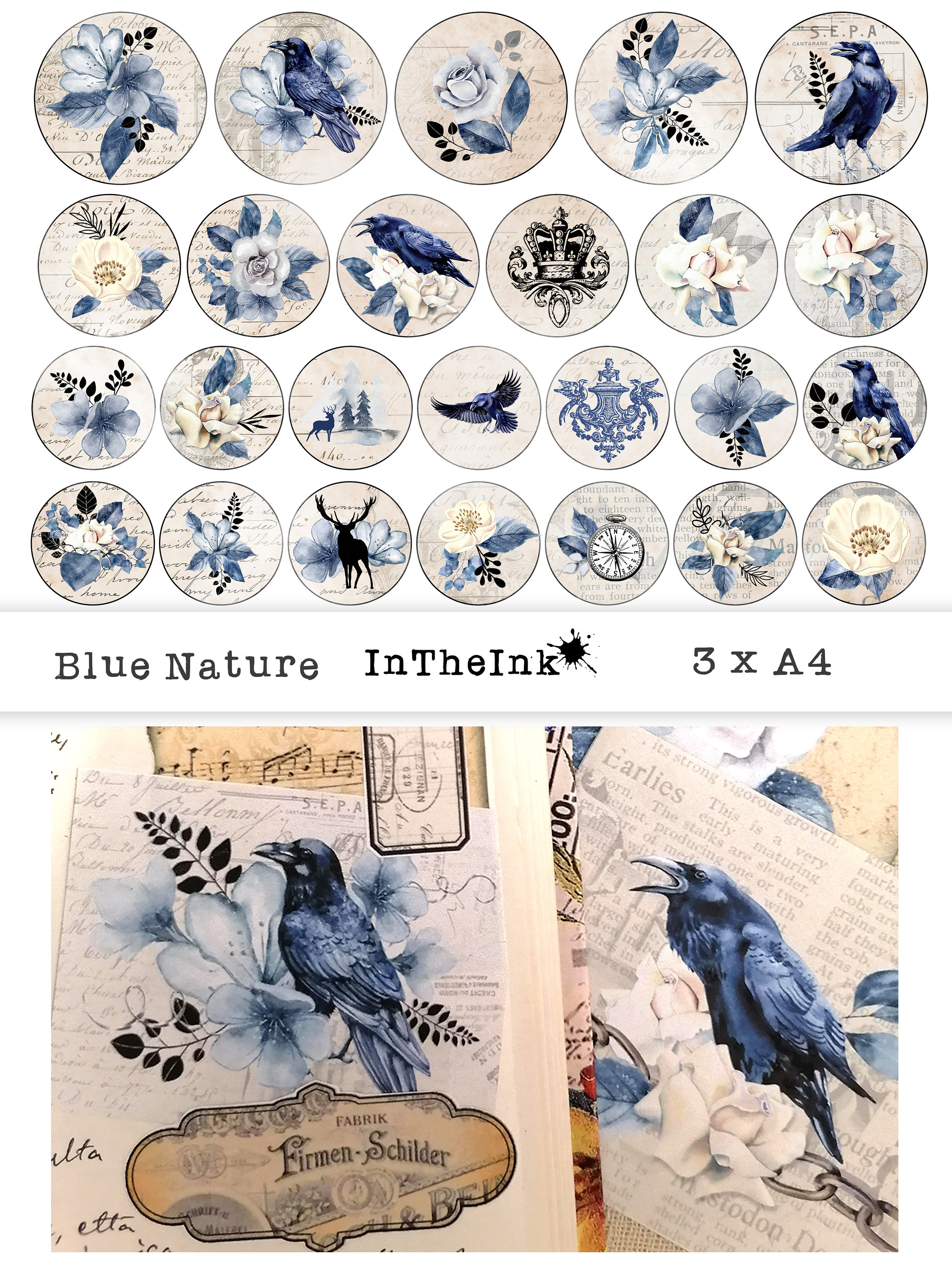 Blue Nature, Printable Ephemera Kit, Junk Journal, Stationary, Digital ...