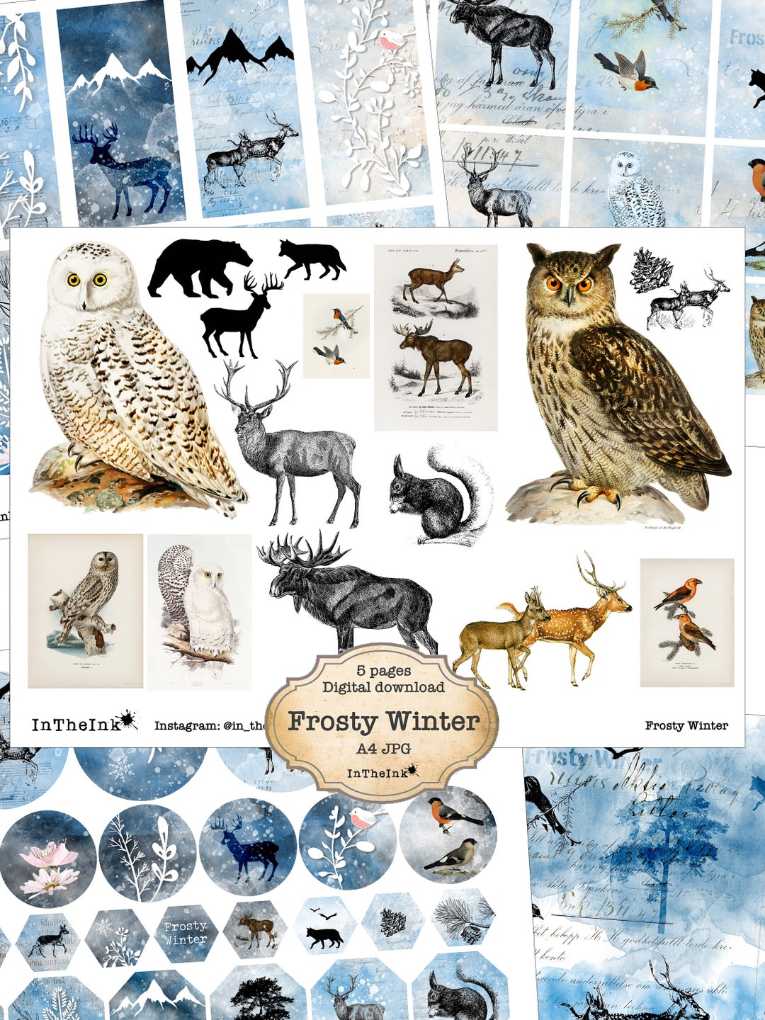 Frosty Winter, Printable Ephemera Kit, Junk Journal, Ephemera ...