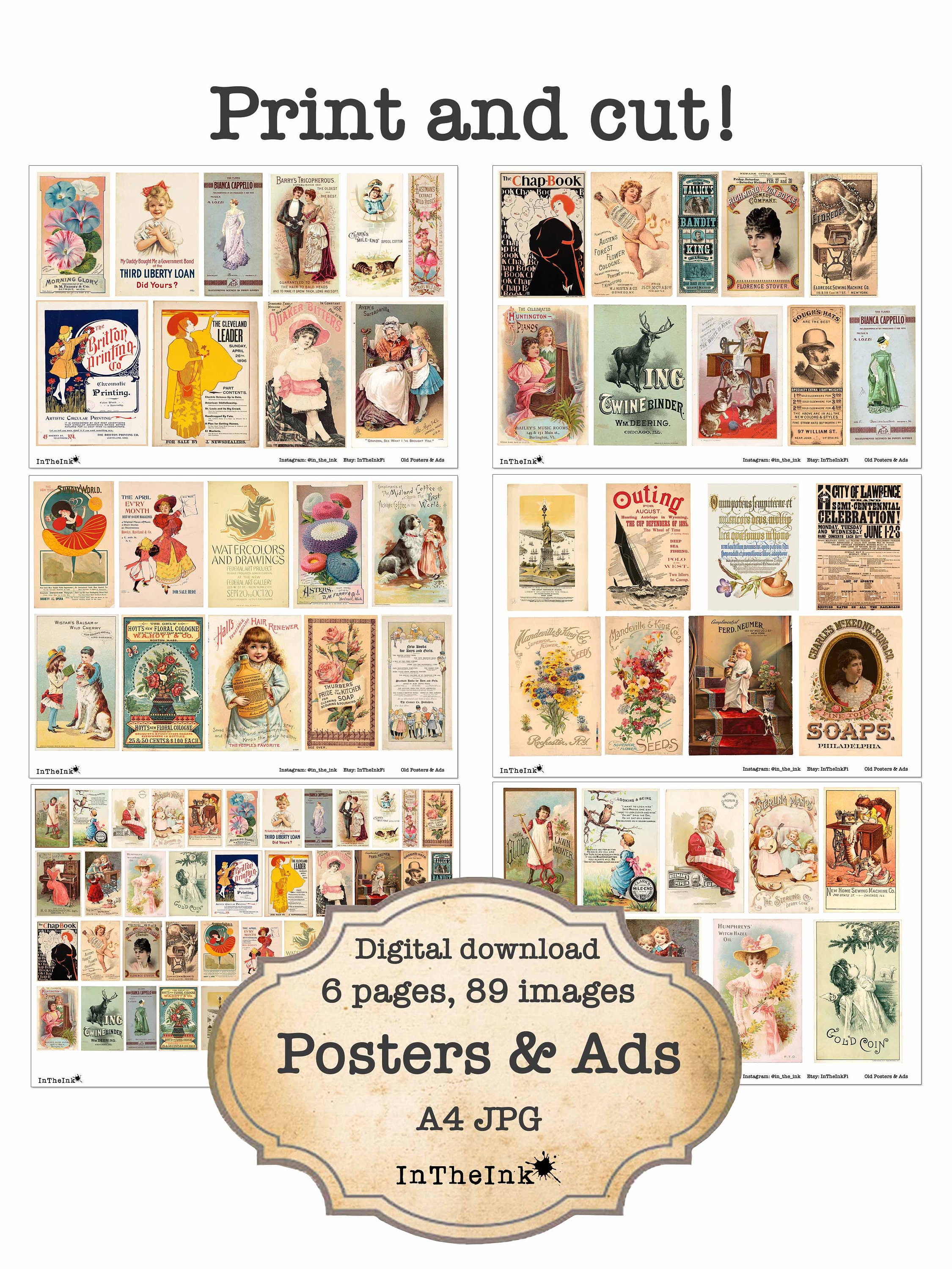 Old Posters & Ads, Printable Ephemera, Junk Journal, Stationary ...