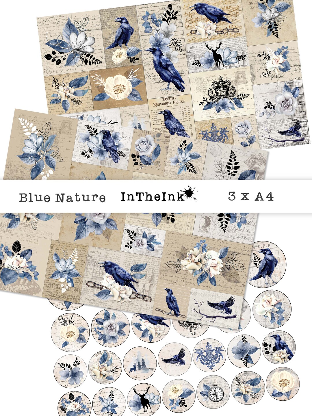 Blue Nature, Printable Ephemera Kit, Junk Journal, Stationary, Digital ...