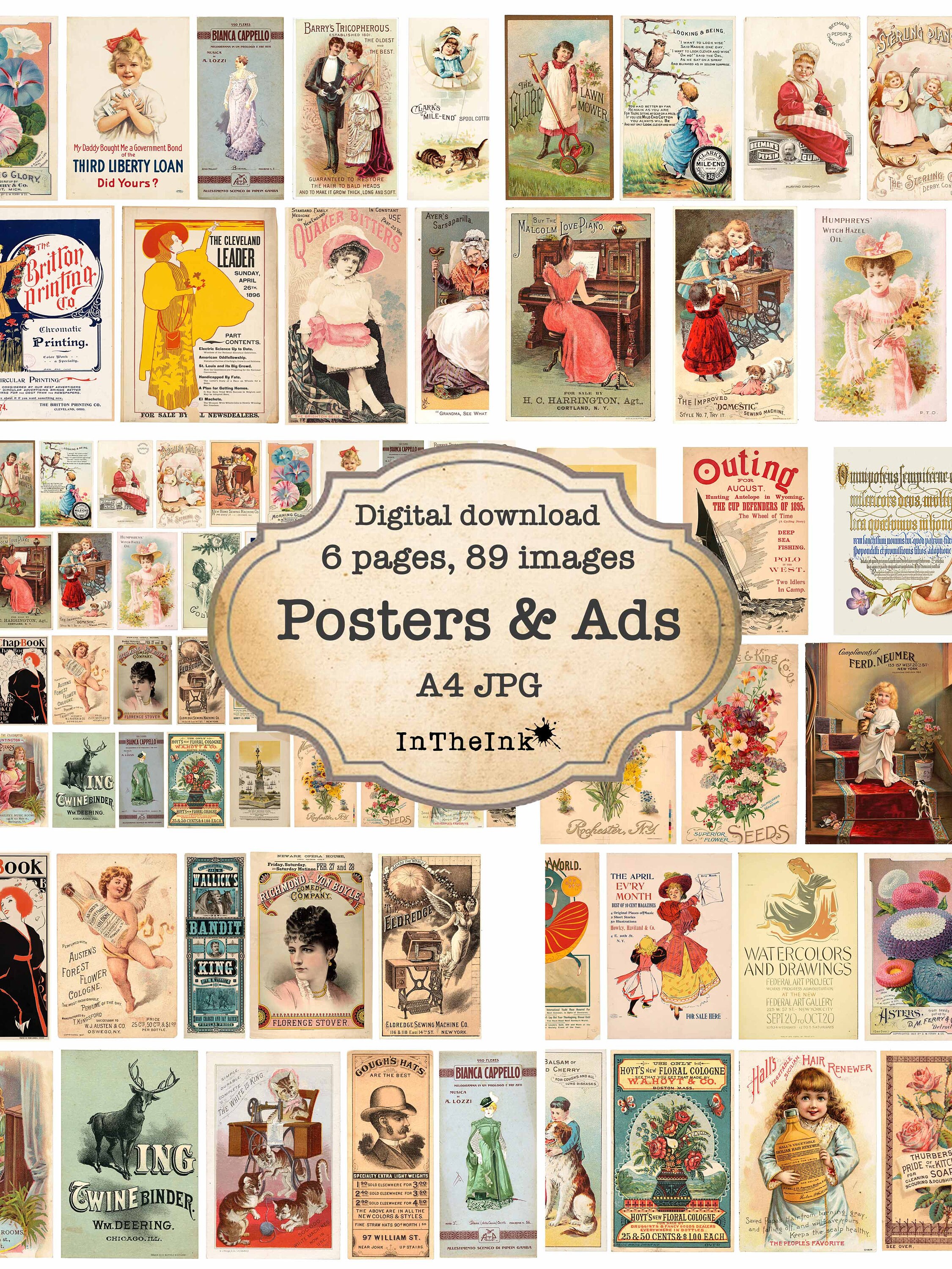 Old Posters & Ads, Printable Ephemera, Junk Journal, Stationary ...