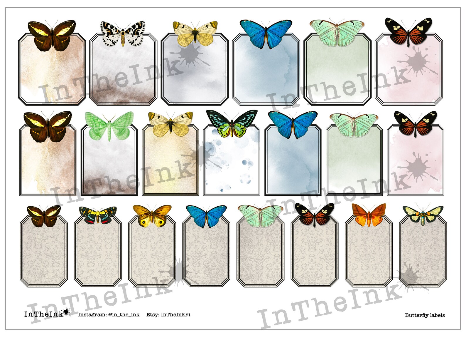 Butterfly Labels, Tags, Printable Ephemera, Digital Download ...
