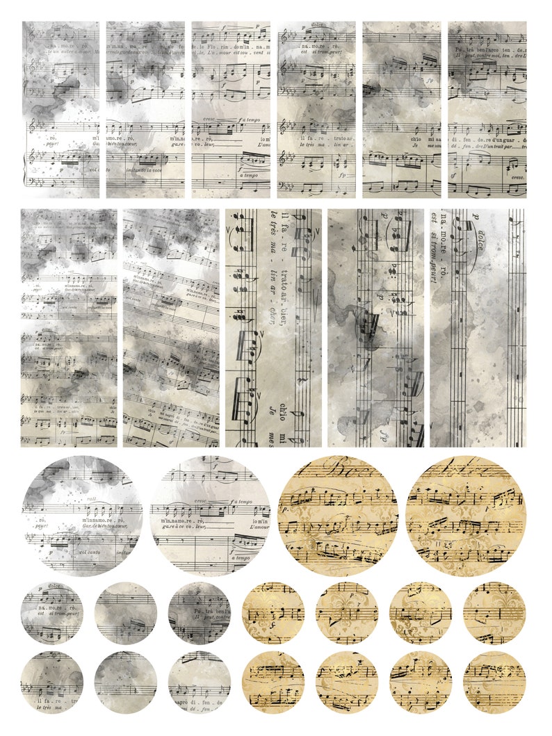 Vintage Music Sheet Ephemera. Printable Collage Sheet, Digital Collage ...