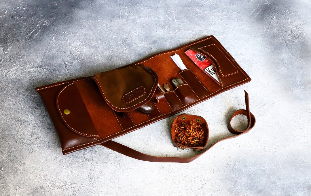 Leather Pipe Case - Tobacco Pouch Gift Set- Premium Smokers Kit Case ...
