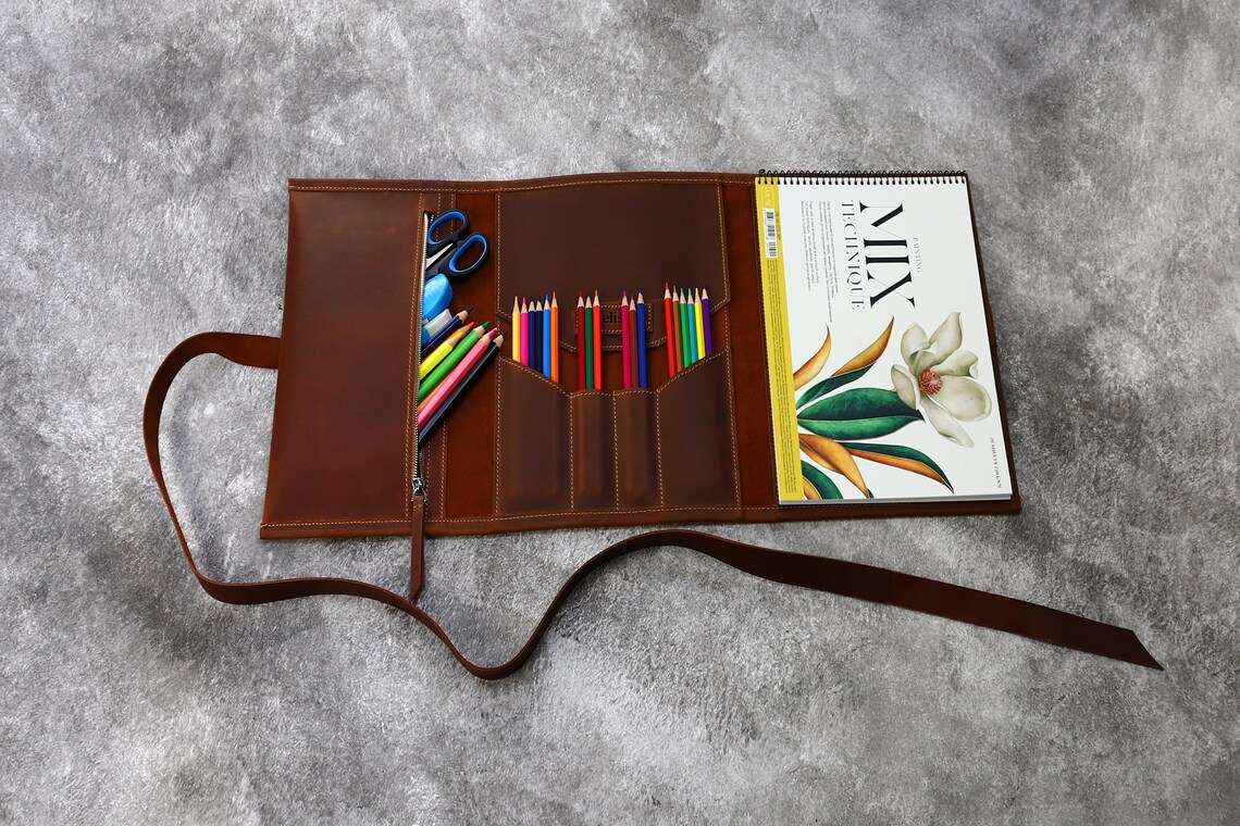 Leather Drawing Album Cover, Drawing Pad, Pen Case, Personalized ...