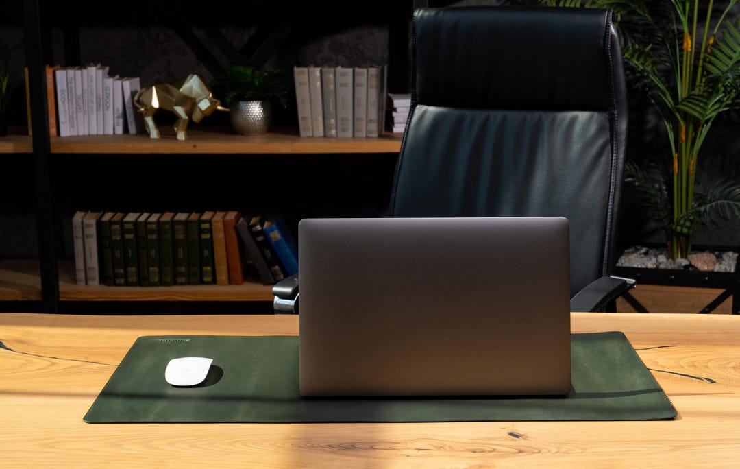 Green Leather Desk Pad *large Leather Mousepad *green Leather Desk Mat ...