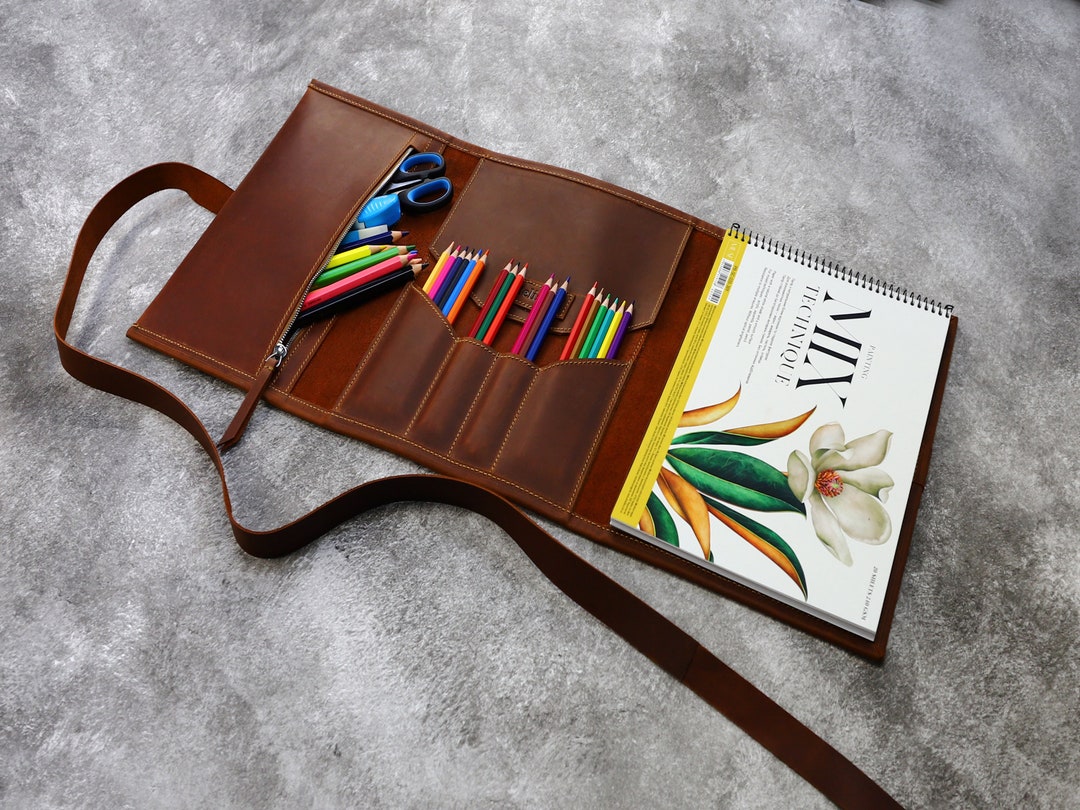 Leather Drawing Album Cover, Drawing Pad, Pen Case, Personalized ...