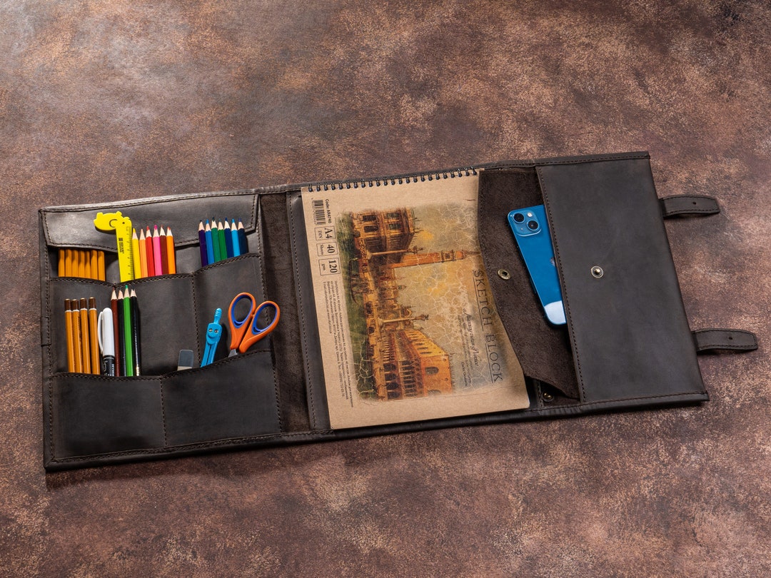 Leather Portfolio, A4 Notebook Cover, Leather Album Cover, Pencil and ...