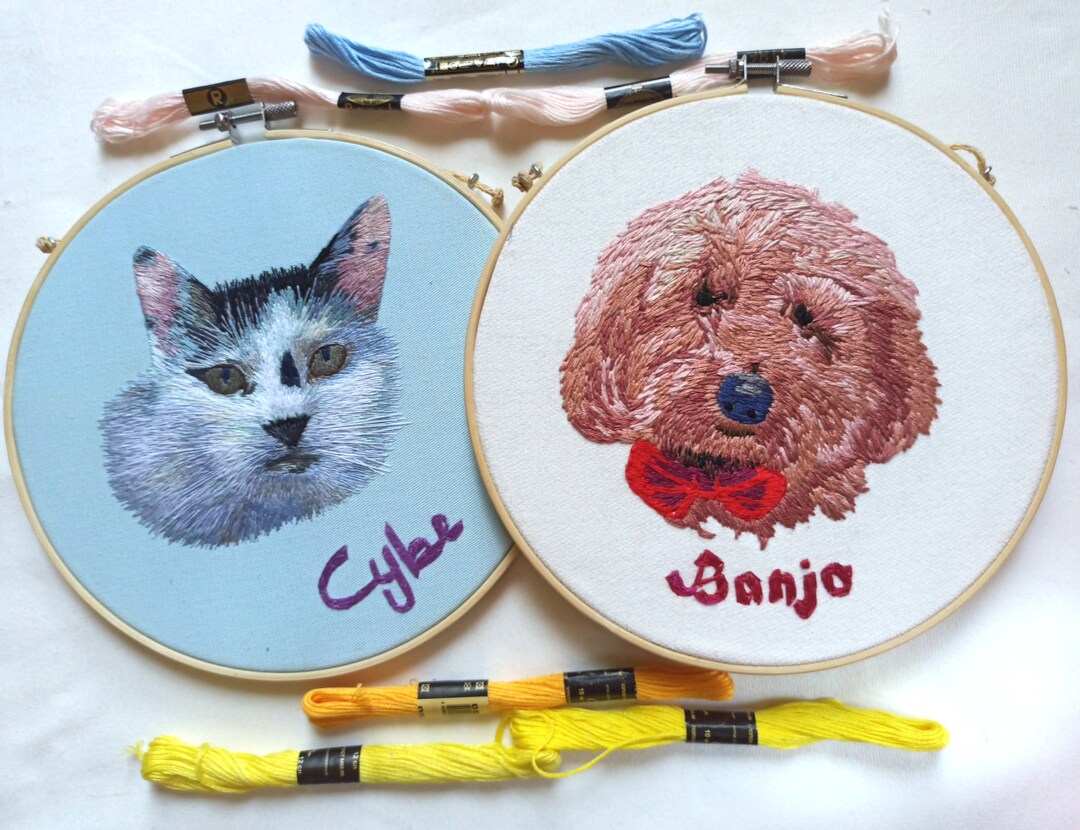 Custom Hand-embroidered Pet Portrait - Personalized Cat and Dog ...