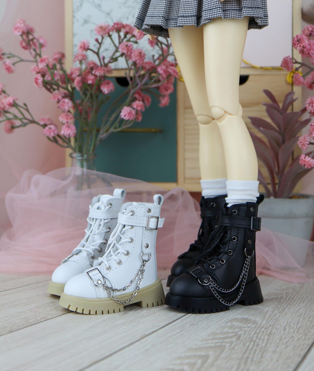 Leather Lace-up Ankle Boots for Minifee & Iplehouse FID Dolls | Black ...