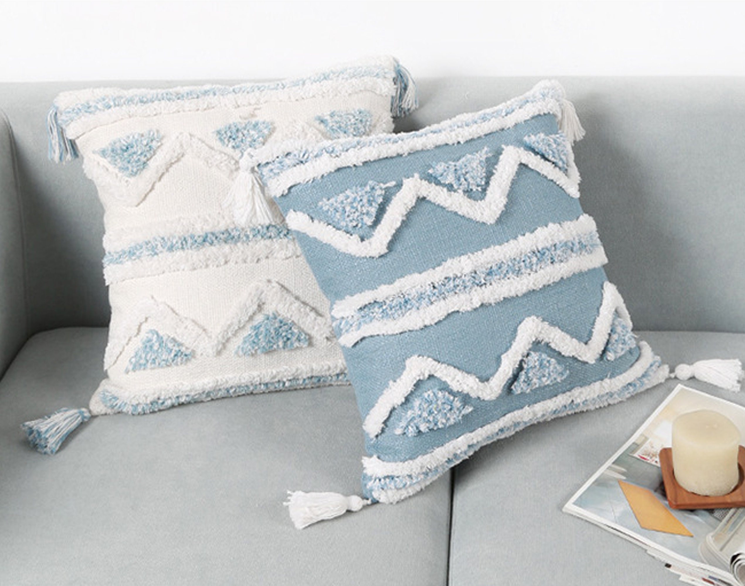 Cream&Blue Pillow cover Boho 12 x 20-18 x 18-12 x 40-Throw | Etsy