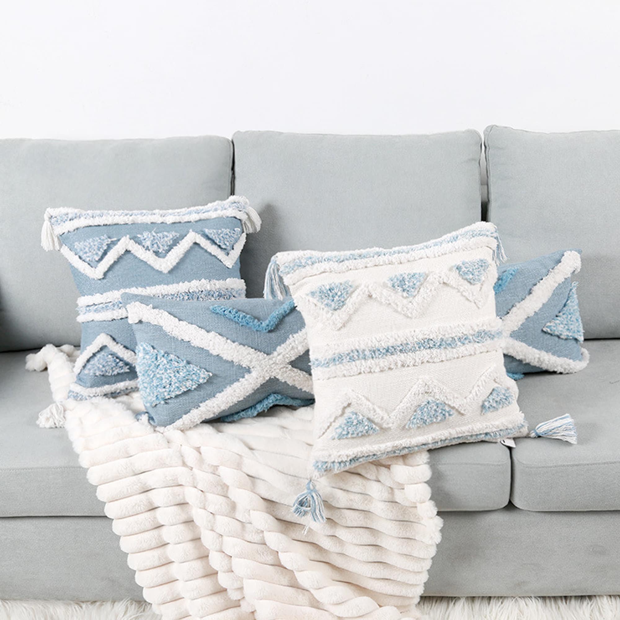 Cream&Blue Pillow cover Boho 12 x 20-18 x 18-12 x 40-Throw | Etsy