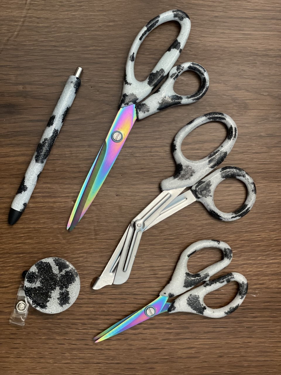 Cow Print Glittered Scissors Pen And/or Badge Reel Custom - Etsy