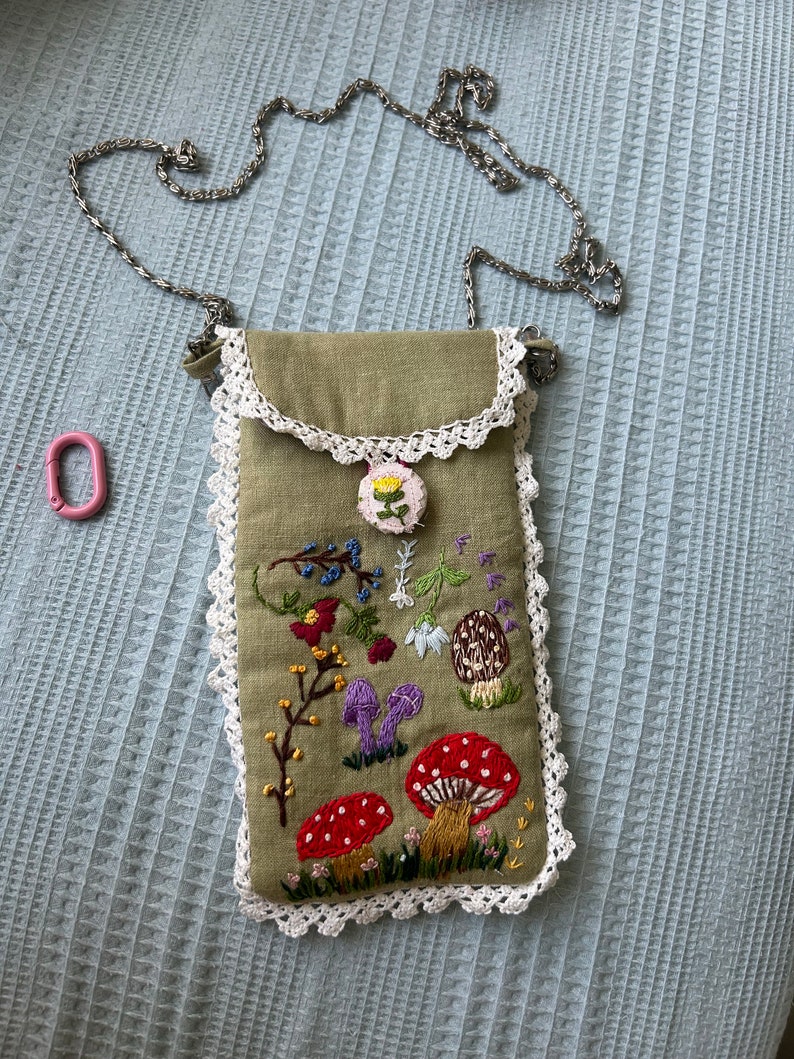 Hand Embroidered Mobile Phone Bag / Crossbody Bag - Etsy