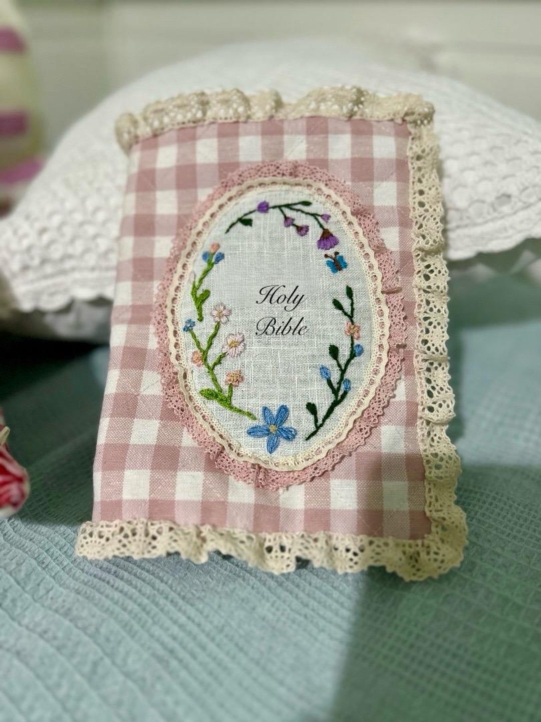 Vintage Style, Fully Handmade Bible or Book Cover With Named Embroidery ...