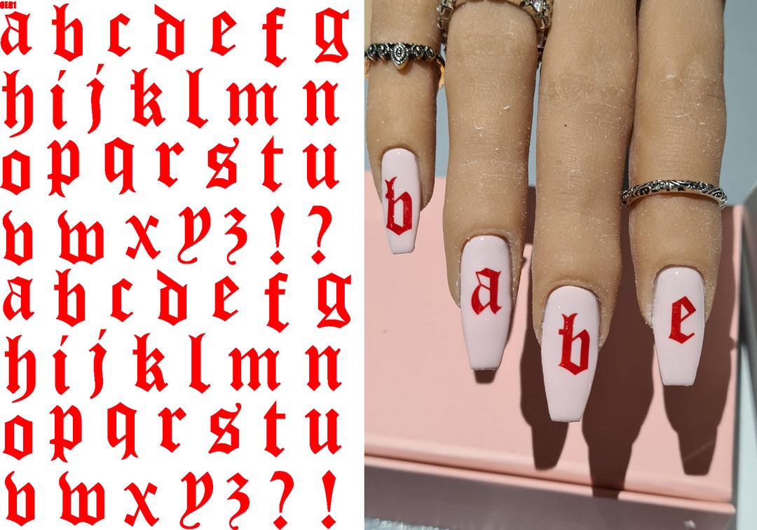 Nail Art Water Decals Old English Gothic Font 2x Each Letter RED - Etsy