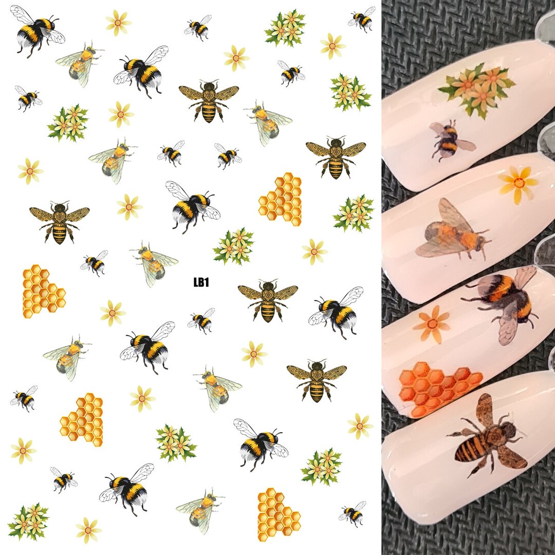 Nail Art Water Decals Busy Bees Honey Honeycomb & Sun - Etsy