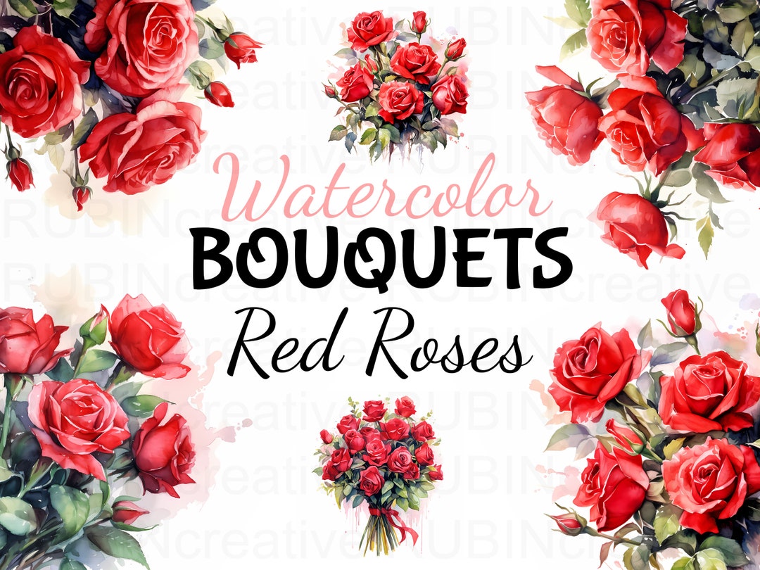 Watercolor Flowers Clipart, Roses Bouquet PNG, Floral Clip Art, Flower ...