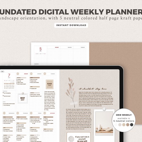 Undated Digital Weekly Planner Landscape Grid | Etsy