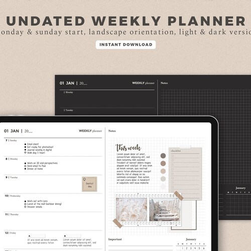Undated Digital Weekly Planner Landscape Grid | Etsy