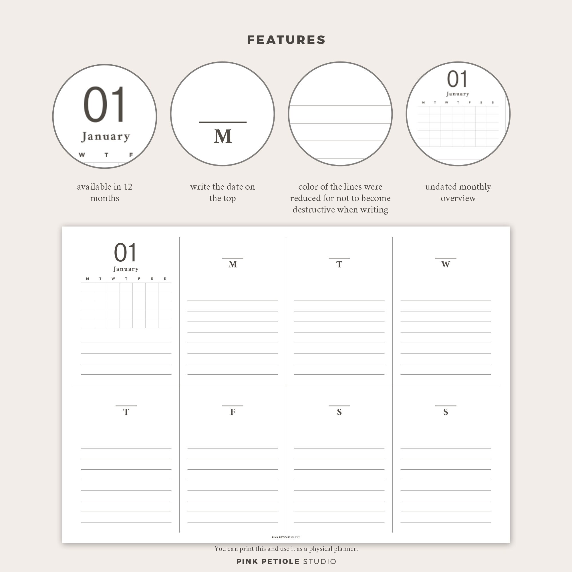 Undated Weekly Minimalist Planner Printable Sunday & | Etsy