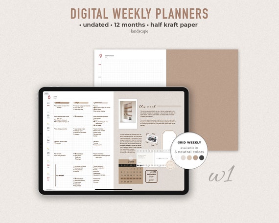 Undated Digital Weekly Minimalist Planner Landscape Grid - Etsy